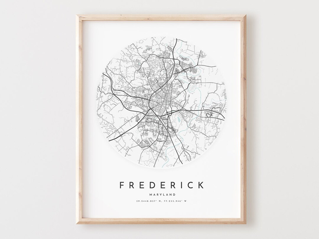 Frederick Map Print, Frederick Map Poster City Wall Art, Md Road Map ...
