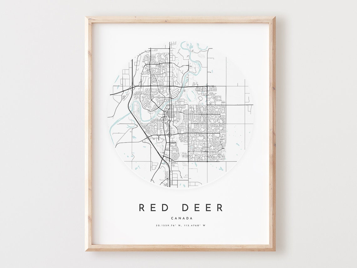 Red Deer Map Print, Red Deer Map Poster City Wall Art, Red Deer Road ...