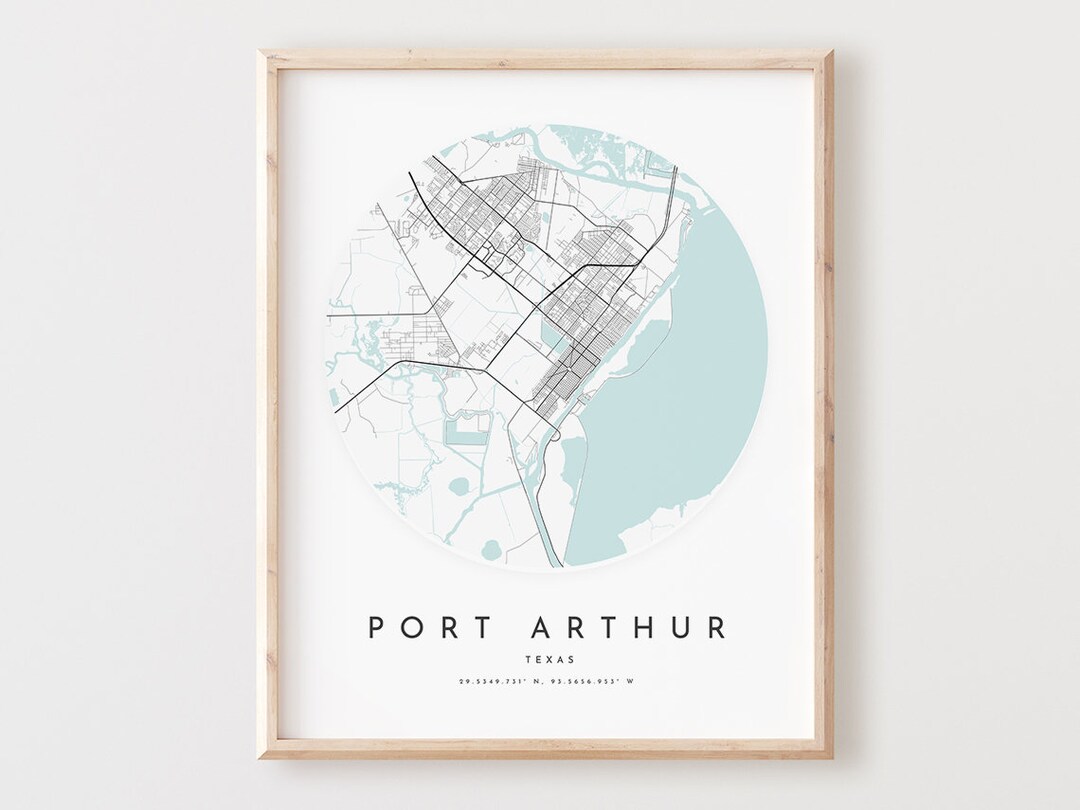 Port Arthur Map Print, Port Arthur Map Poster City Wall Art, Tx Road ...