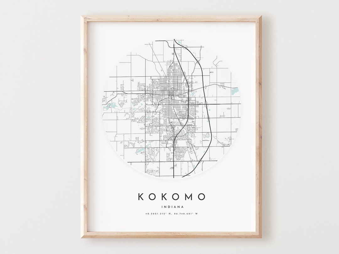 Kokomo Map Print, Kokomo Map Poster City Wall Art, in Road Map, Indiana ...