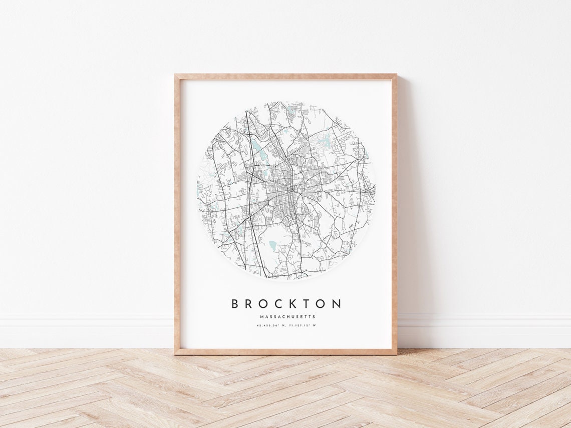 Brockton Map Print Brockton Map Poster City Wall Art Ma Road - Etsy