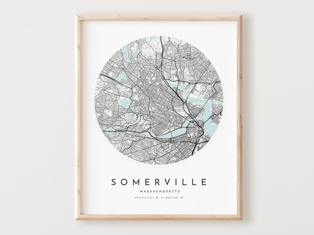Somerville Map Print, Somerville Map Poster City Wall Art, Ma Road Map ...