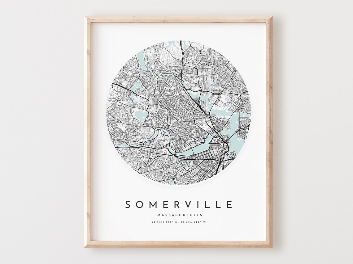 Somerville Map Print Somerville Map Poster City Wall Art Ma - Etsy