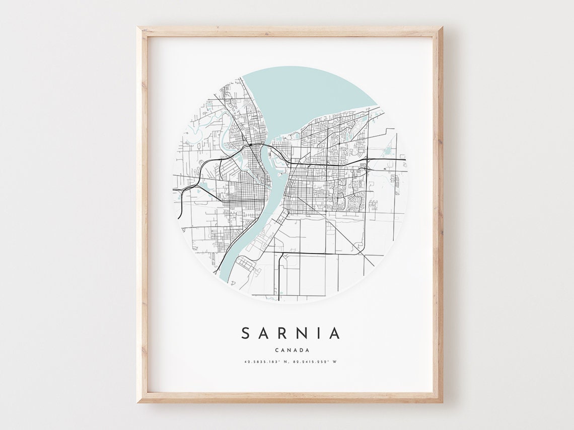 Sarnia Map Print, Sarnia Map Poster City Wall Art, Sarnia Road Map ...