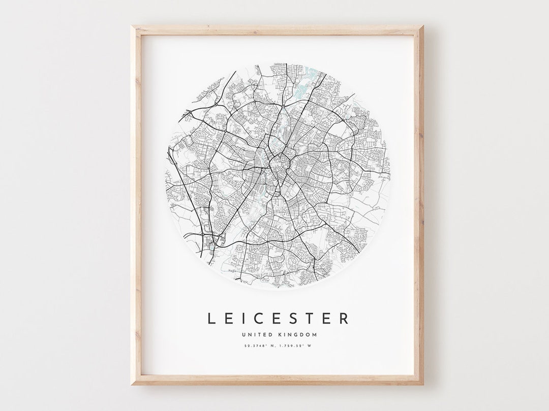 Leicester Map Print, Leicester Map Poster City Wall Art, Leicester Road ...