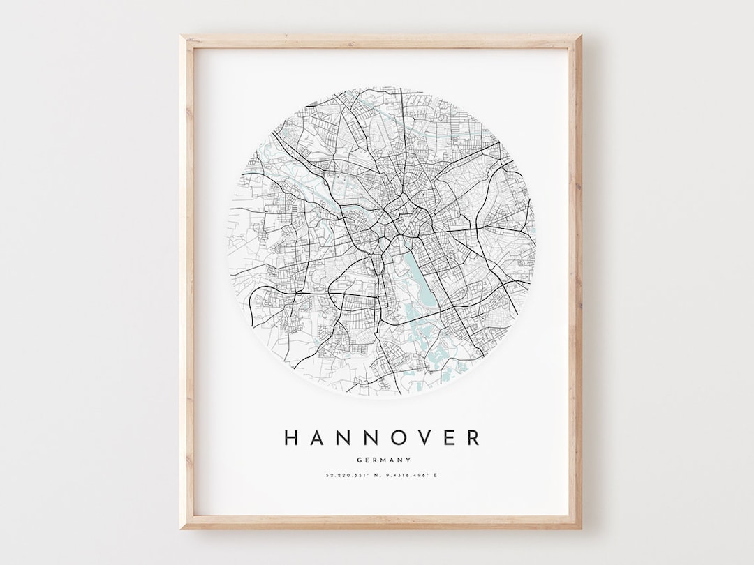Hannover Karte Print, Hannover Karte Poster Stadt Wandkunst, Hannover ...