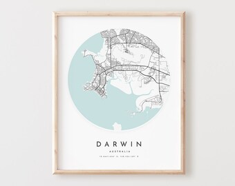 Darwin Map Print, Darwin Map Poster Wall Art, Darwin City Map, Darwin ...