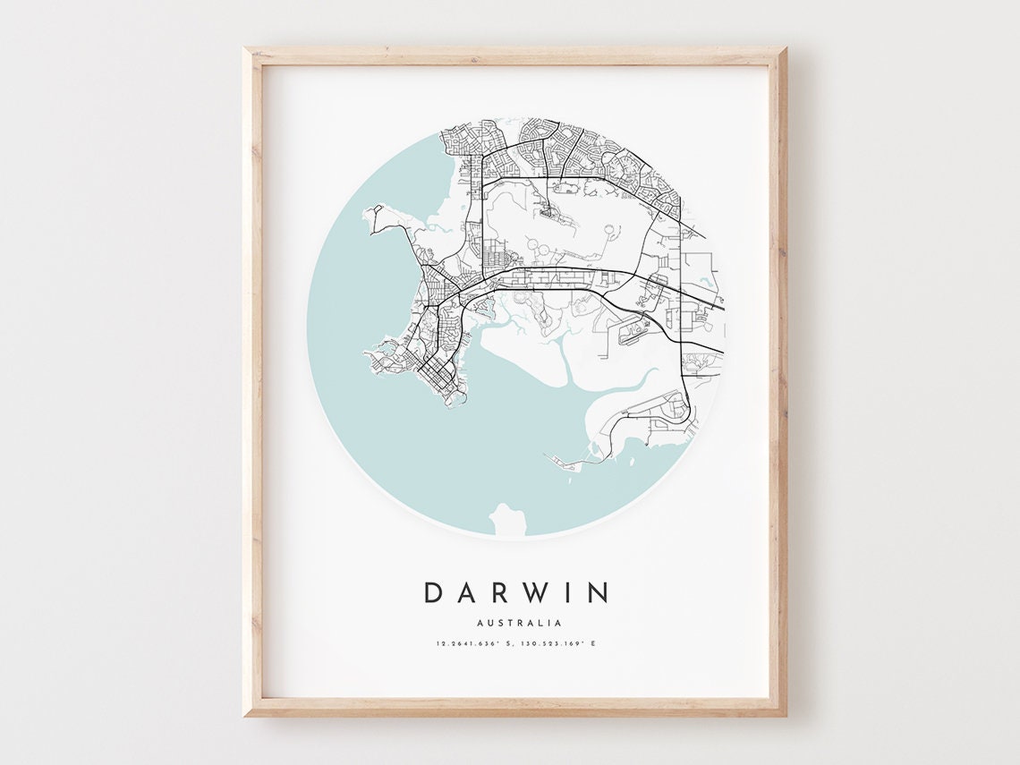 Darwin Map Print Darwin Map Poster City Wall Art Darwin Road | Etsy