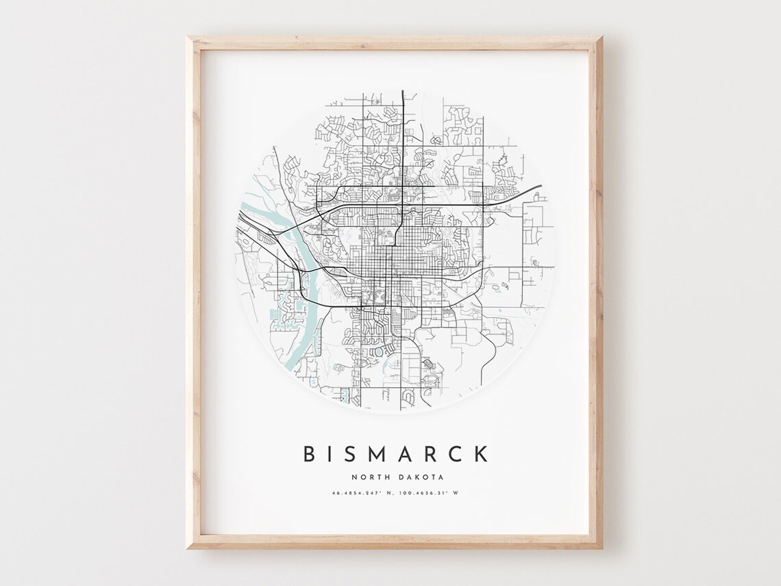 Bismarck Map Print, Bismarck Map Poster City Wall Art, Nd Road Map ...