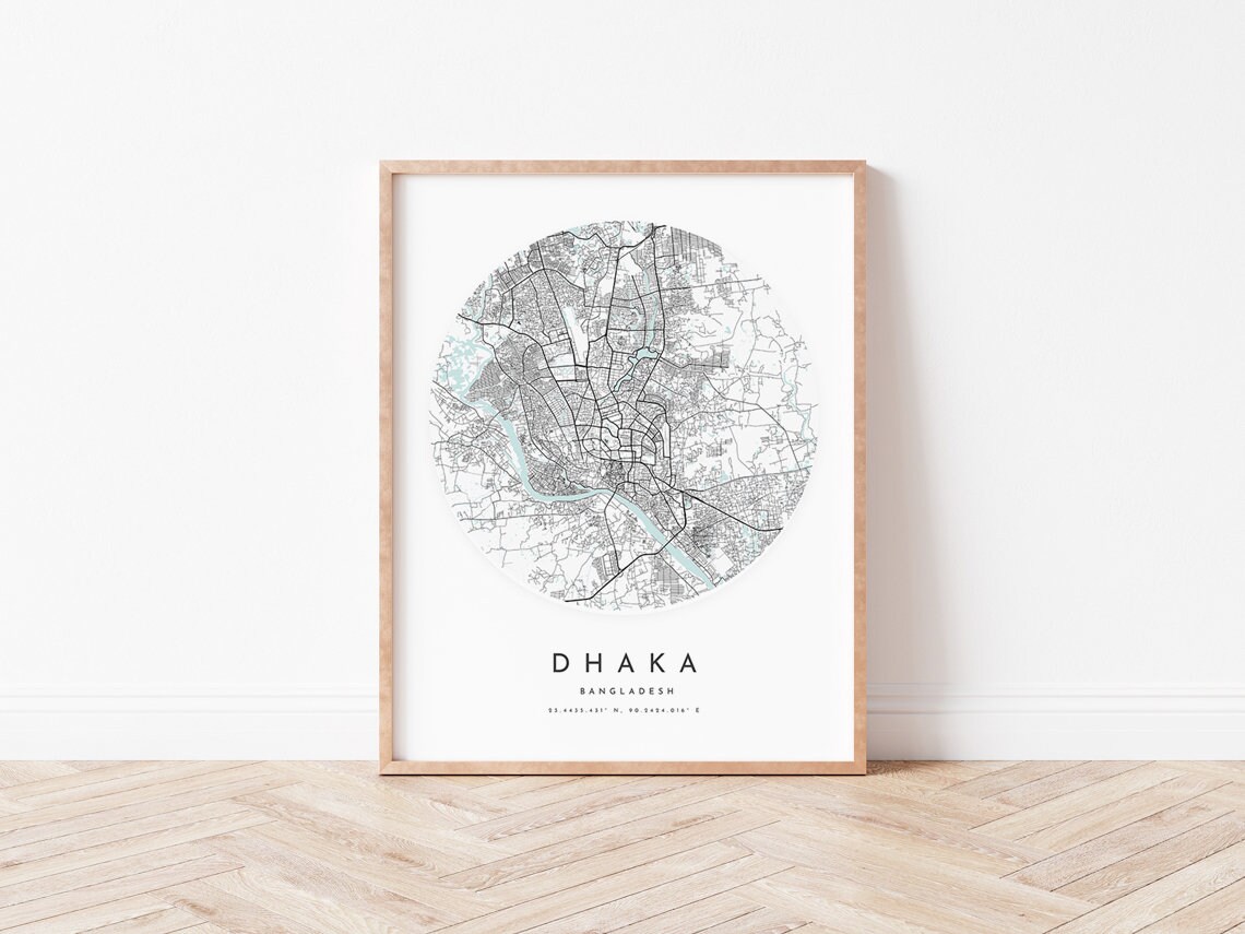 Dhaka Map Print, Dhaka Map Poster City Wall Art, Dhaka Road Map, Dhaka ...