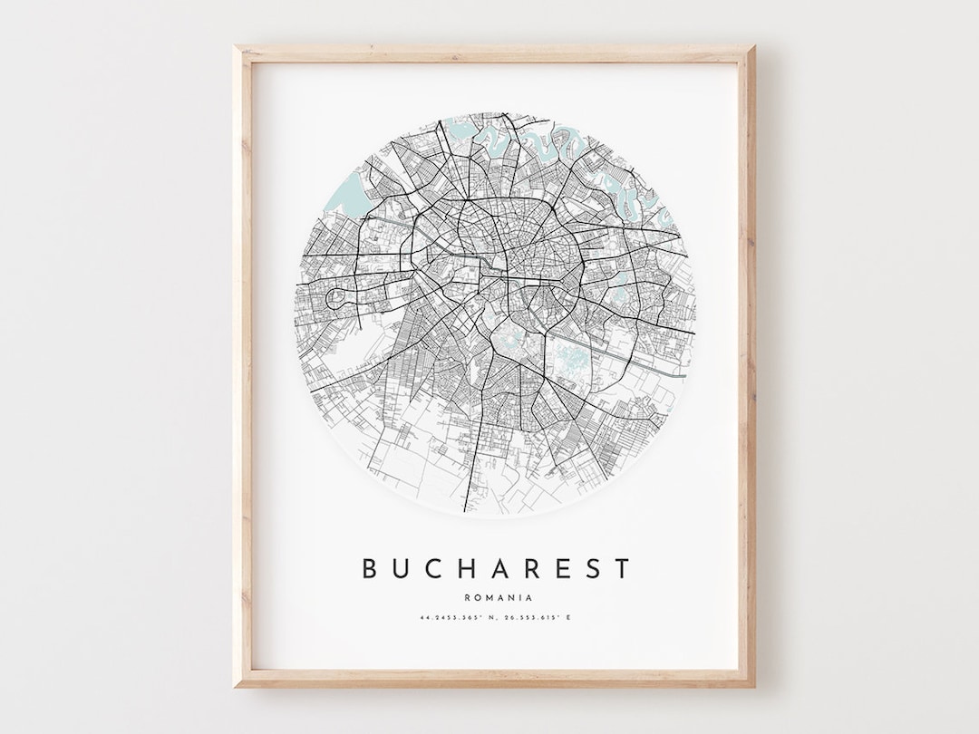 Bucharest Map Print, Bucharest Map Poster City Wall Art, Bucharest Road ...