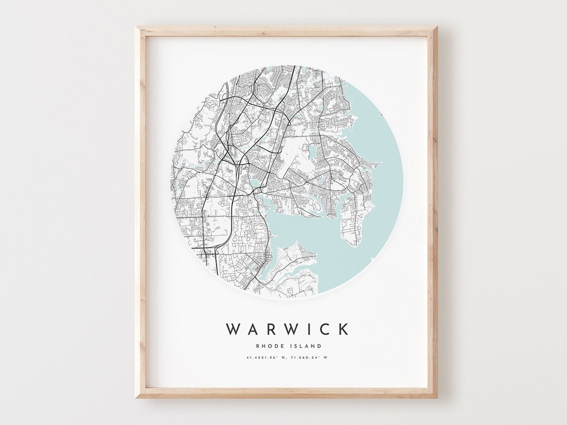 Warwick Map Print Warwick Map Poster City Wall Art Ri Road - Etsy