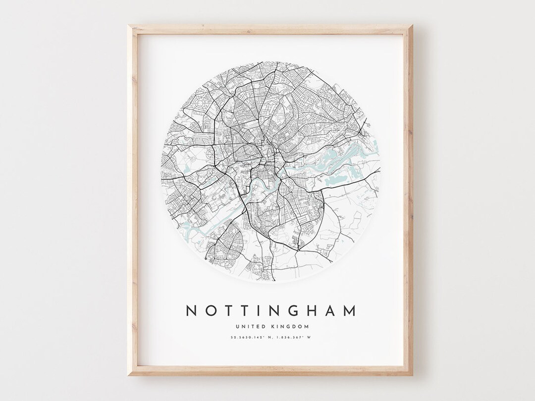 Nottingham Map Print, Nottingham Map Poster City Wall Art, Nottingham ...