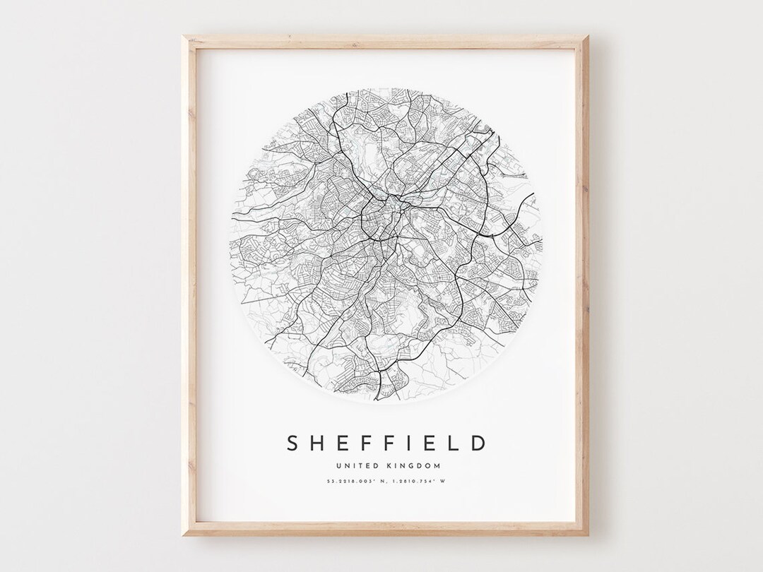 Sheffield Map Print, Sheffield Map Poster City Wall Art, Sheffield Road ...