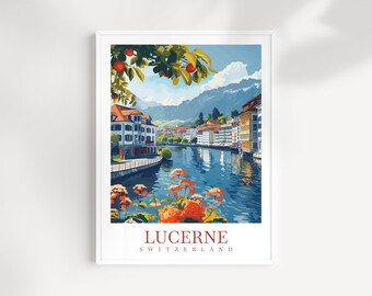Lucerne Travel Print Switzerland Wall Art, Lucerne Poster, Switzerland ...