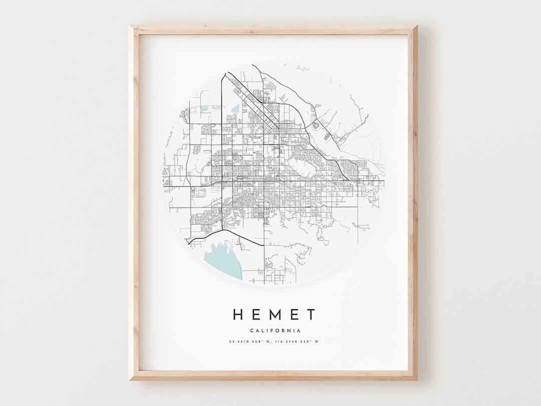 Hemet Map Print, Hemet Map Poster City Wall Art, Ca Road Map ...