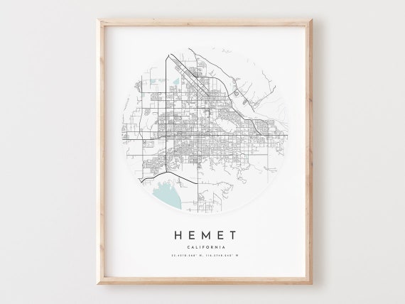 Hemet Map Print Hemet Map Poster City Wall Art Ca Road Map - Etsy