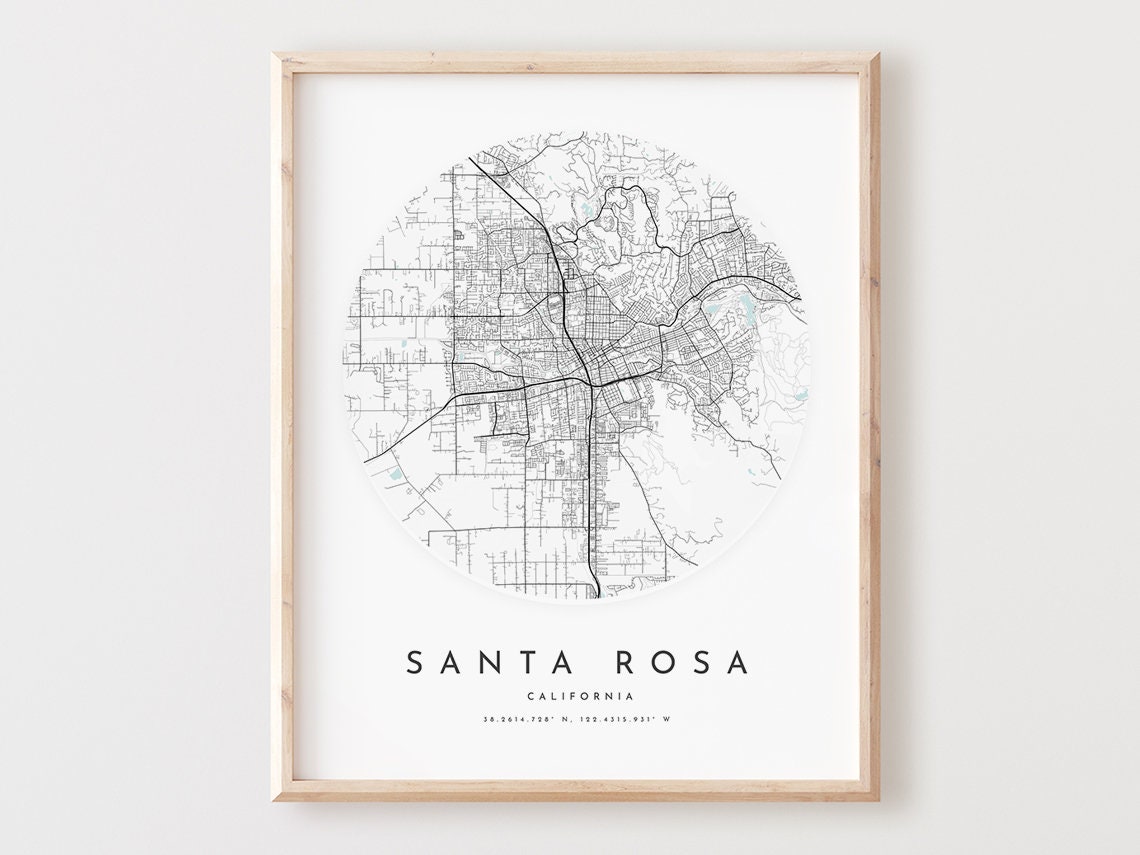 Santa Rosa Map Print Santa Rosa Map Poster City Wall Art Ca - Etsy