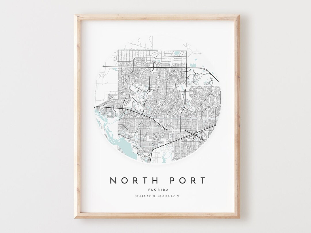 North Port Map Print, North Port Map Poster City Wall Art, Fl Road Map ...