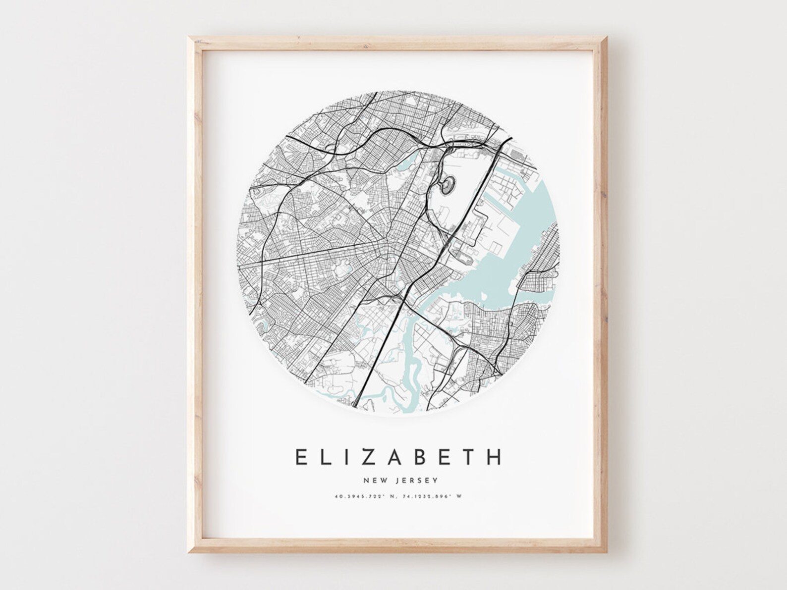 Elizabeth Map Print, Elizabeth Map Poster City Wall Art, Nj Road Map ...