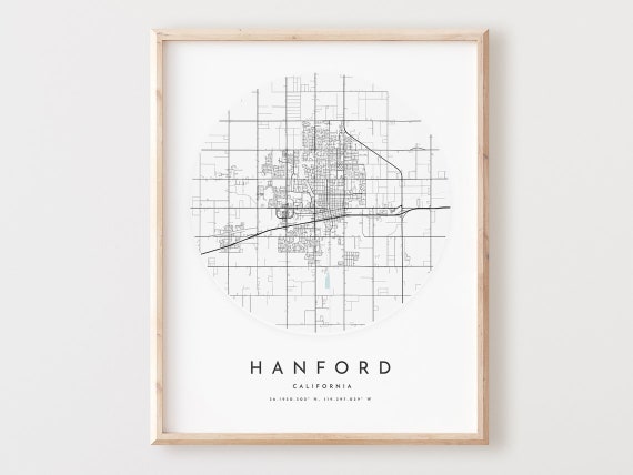 Hanford Map Print Hanford Map Poster City Wall Art Ca Road | Etsy