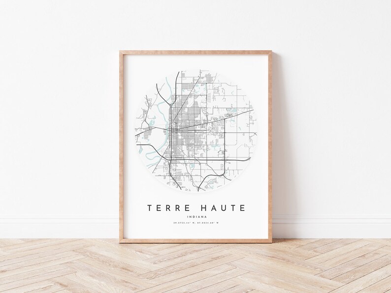 Terre Haute Map Print, Terre Haute Map Poster City Wall Art, in Road ...