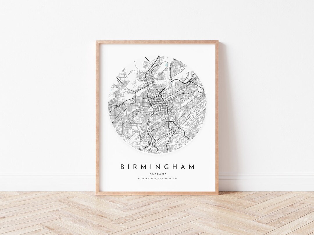 Birmingham Map Print, Birmingham Map Poster City Wall Art, Al Road Map ...