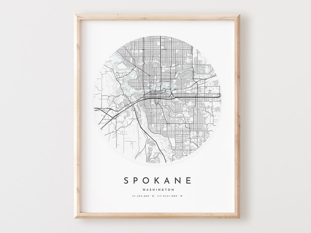 Spokane Map Print, Spokane Map Poster City Wall Art, Wa Road Map ...