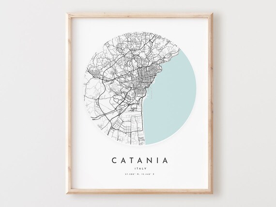 Mapa De Catania Catania Map Heart Print, Catania Map Art, Catania