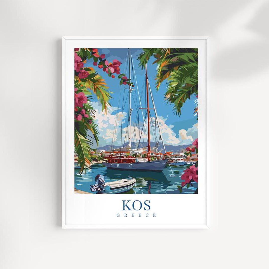 Kos Harbour Travel Print Kos Poster Wall Art Kos Greece Wall Hanging ...