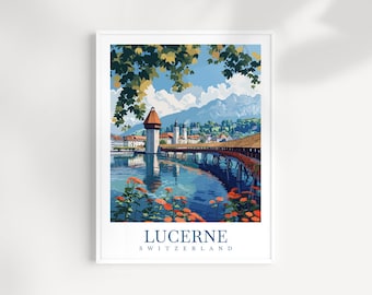 Lucerne Travel Print Switzerland Wall Art, Lucerne Poster, Switzerland ...
