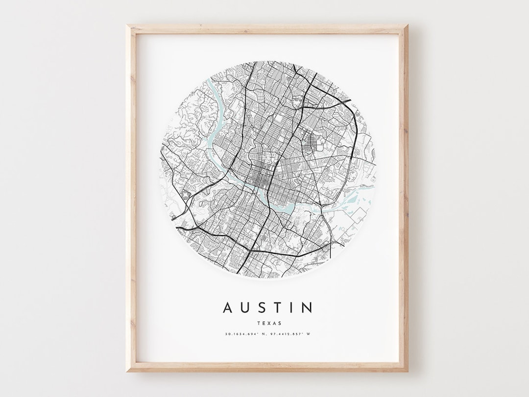 Austin Map Print, Austin Map Poster City Wall Art, Tx Road Map, Texas ...