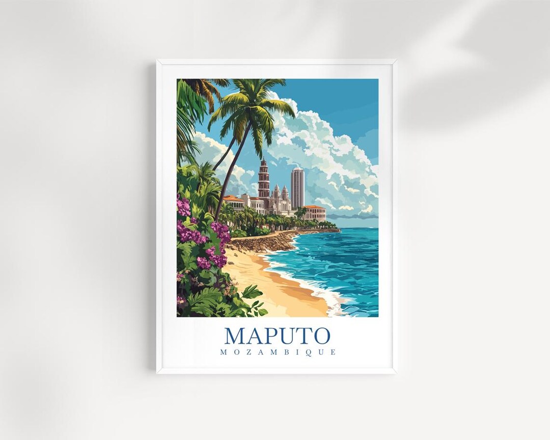 Maputo Mozambique Print: Coastal Africa Travel Poster, Colonial ...
