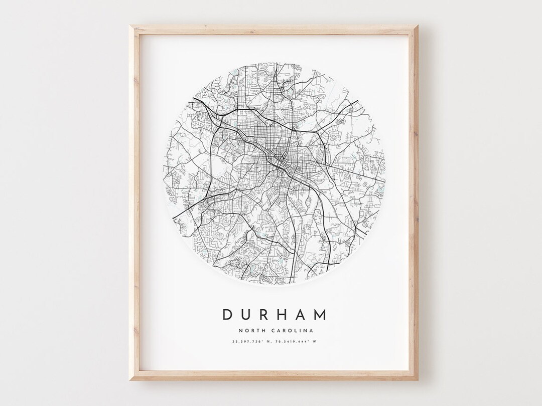 Durham Map Print, Durham Map Poster City Wall Art, Nc Road Map, North ...