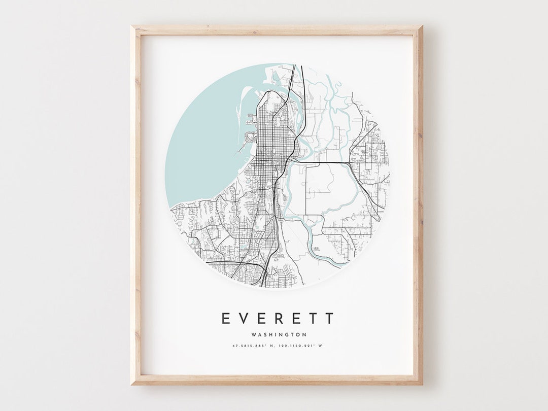 Everett Map Print, Everett Map Poster City Wall Art, Wa Road Map ...