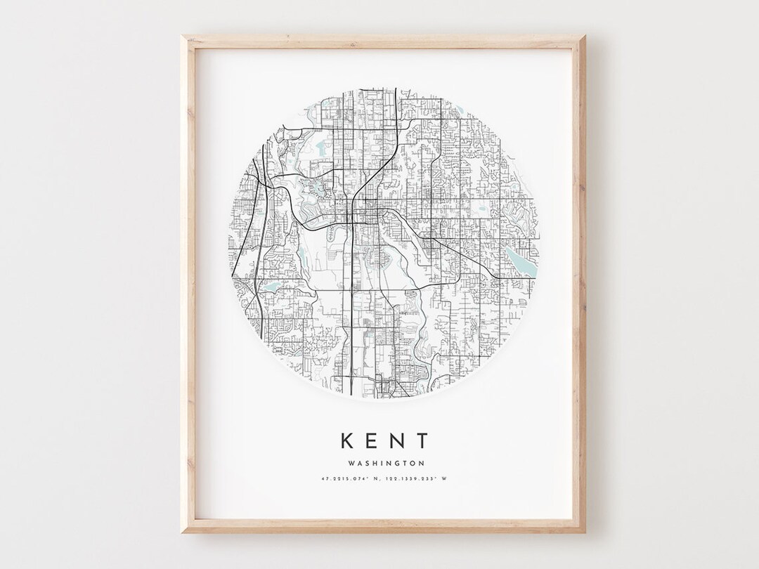 Kent Map Print, Kent Map Poster City Wall Art, Wa Road Map, Washington ...