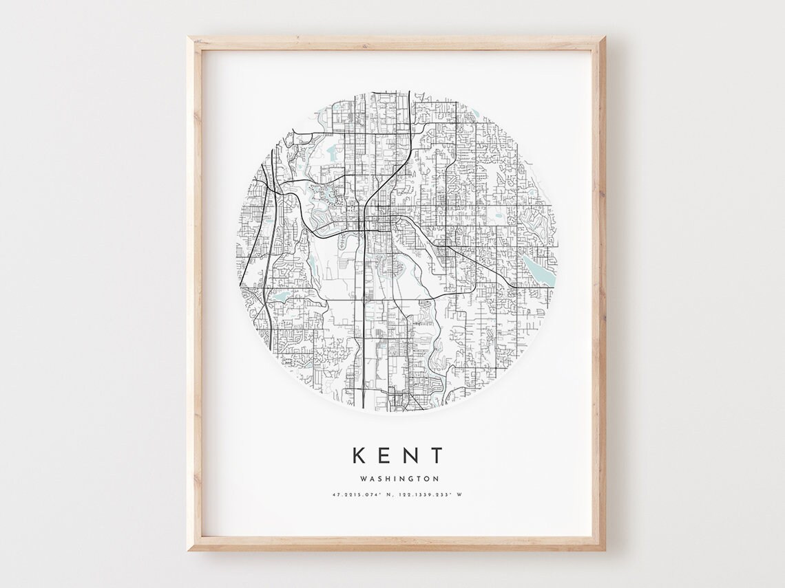 Kent Map Print Kent Map Poster City Wall Art Wa Road Map - Etsy