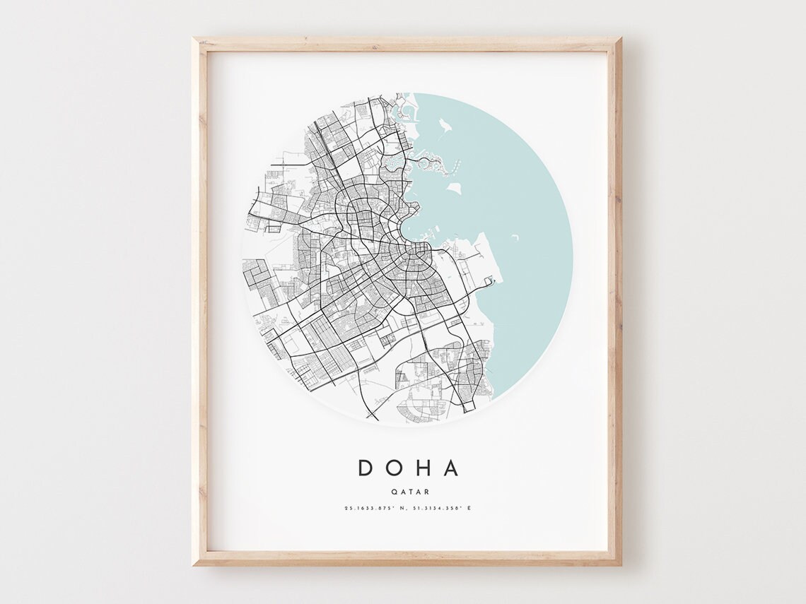 Doha Map Print Doha Map Poster City Wall Art Doha Road Map - Etsy