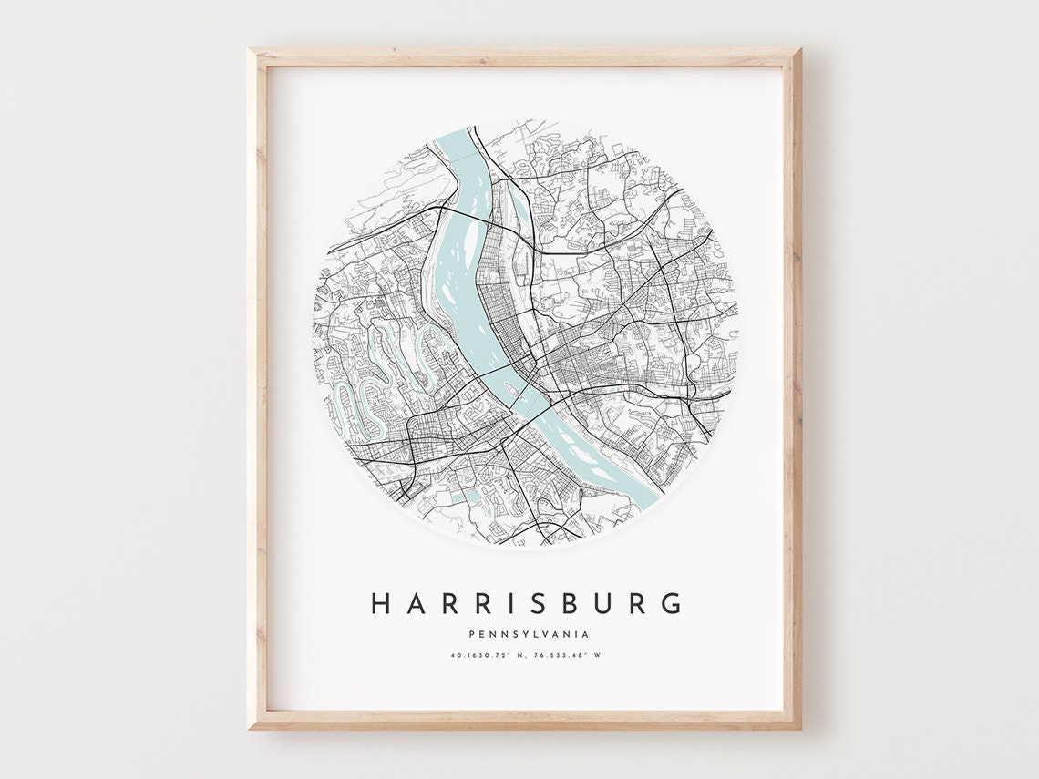 Harrisburg Map Print Harrisburg Map Poster City Wall Art Pa - Etsy