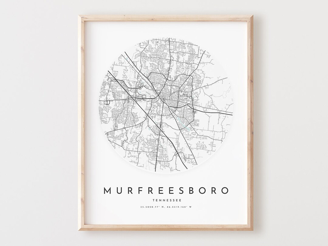 Murfreesboro Map Print, Murfreesboro Map Poster City Wandkunst, Tn Road ...