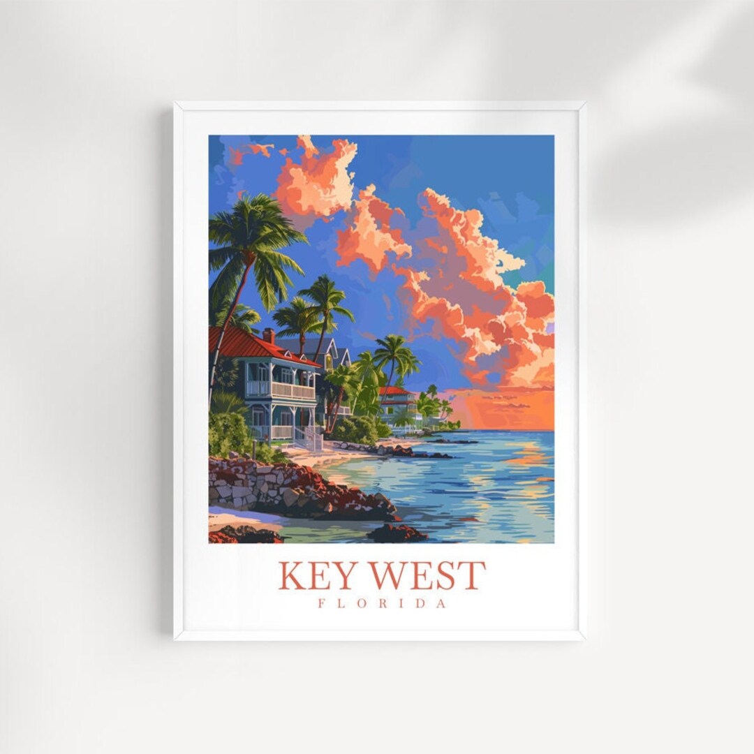 Unique Key West Travel Print Wall Art – Florida Wall Hanging Home Décor ...