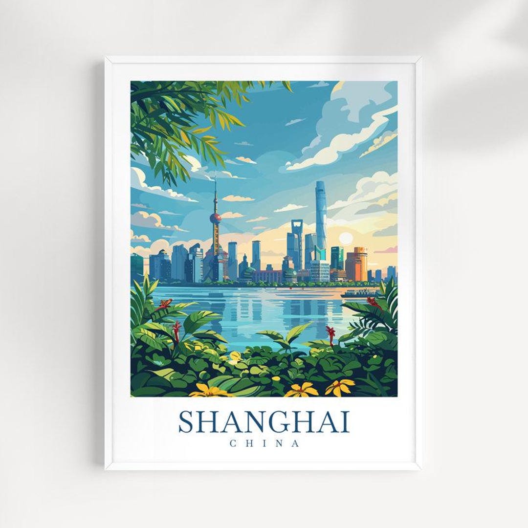 Shanghai Skyline Art Print: China Travel Wall Hanging - Etsy