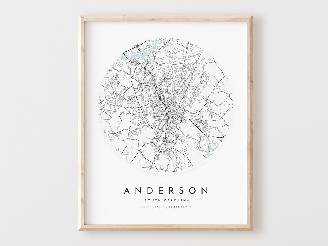 Anderson Map Print, Anderson Map Poster City Wall Art, Sc Road Map ...