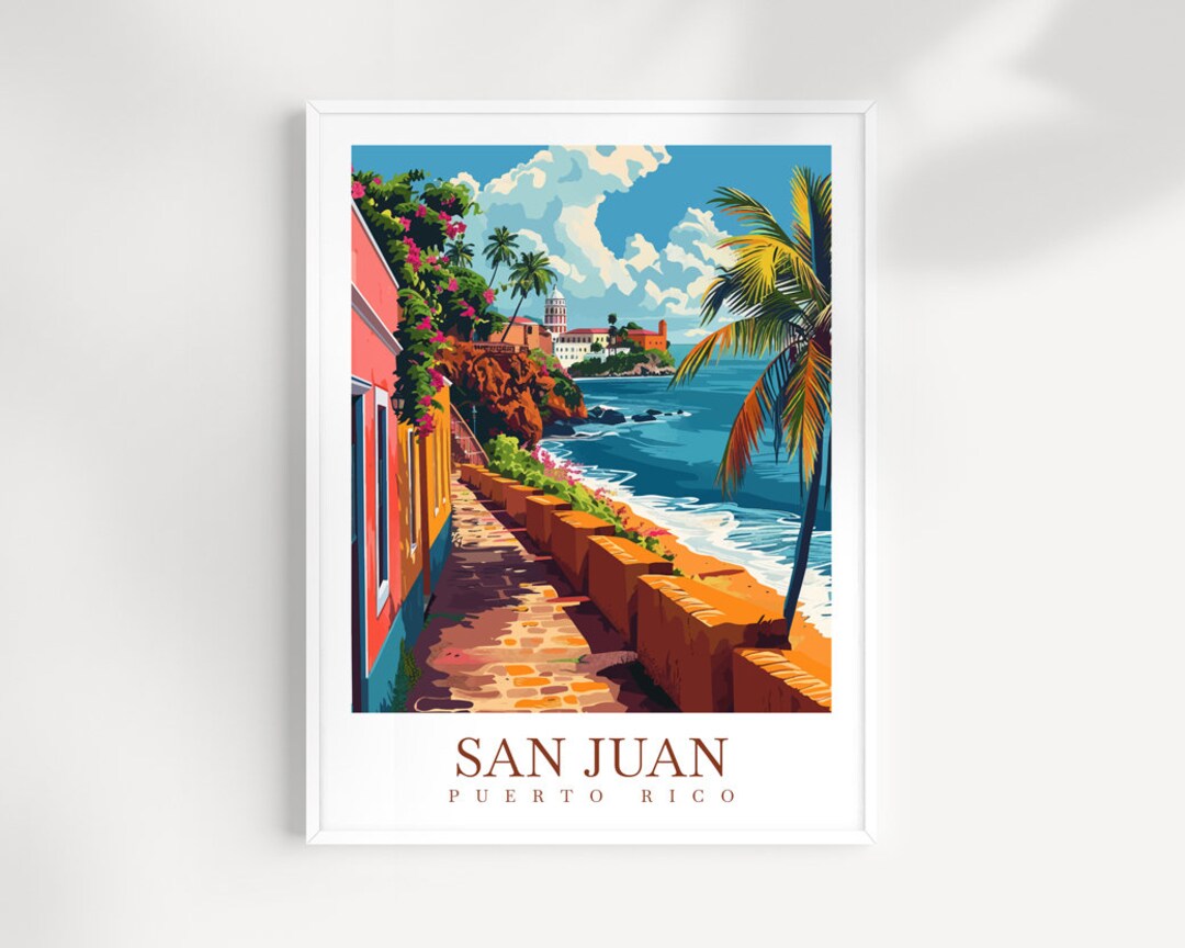 San Juan Travel Print Puerto Rico Poster Caribbean Wall Hanging Décor ...
