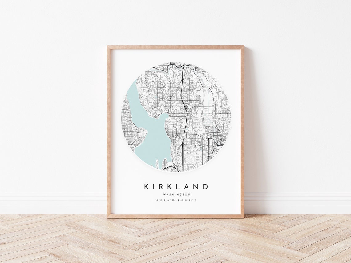 Kirkland Map Print Kirkland Map Poster City Wall Art Wa Road - Etsy