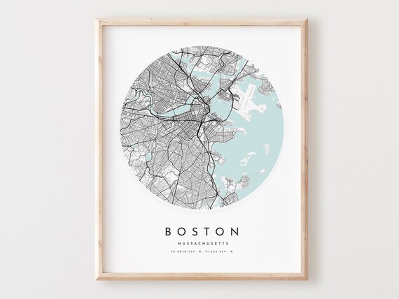 Boston Map Print Boston Map Poster City Wall Art Ma Road | Etsy