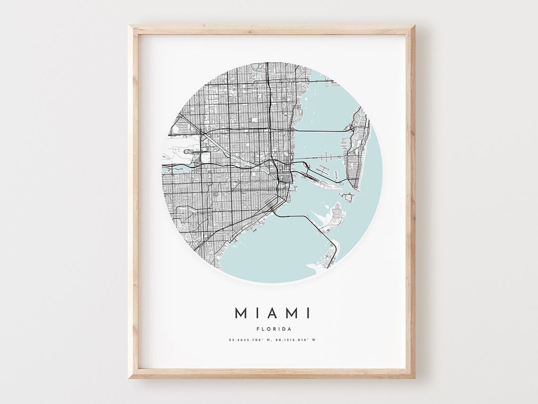 Miami Map Print, Miami Map Poster City Wall Art, Fl Road Map, Florida ...