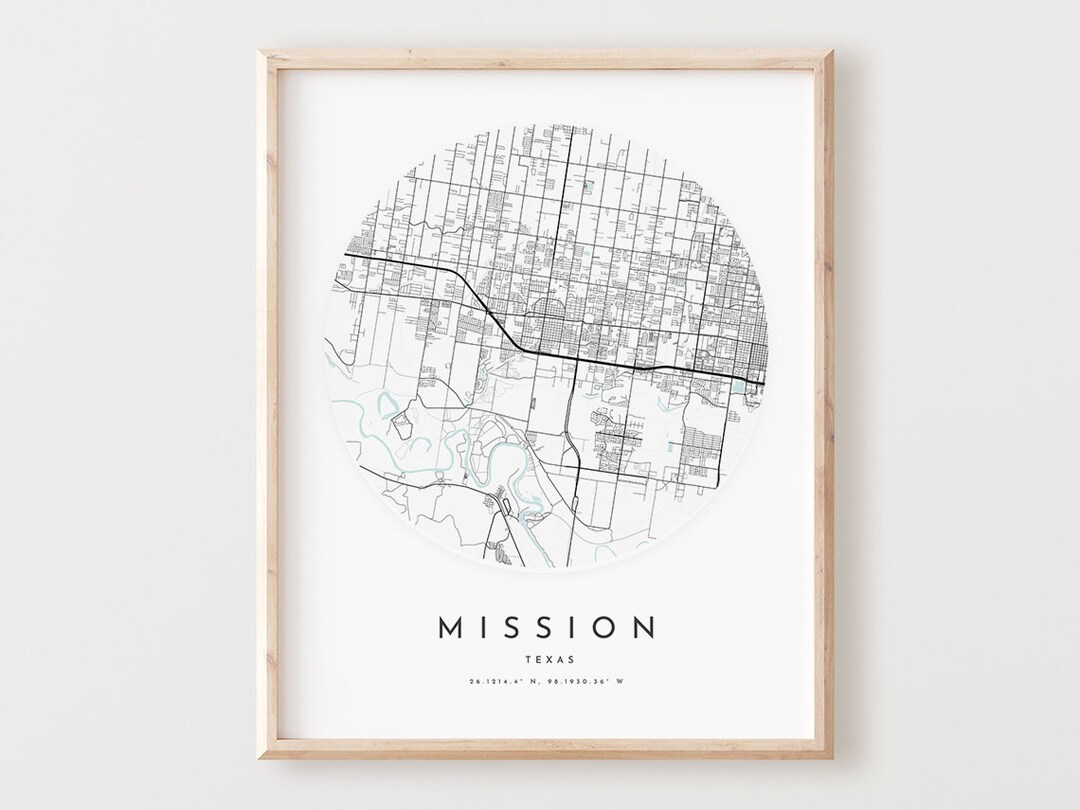 Mission Map Print, Mission Map Poster City Wall Art, Tx Road Map, Texas ...