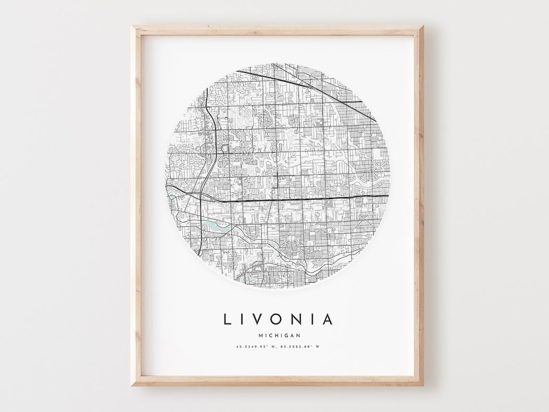 Livonia Map Print, Livonia Map Poster City Wall Art, Mi Road Map ...