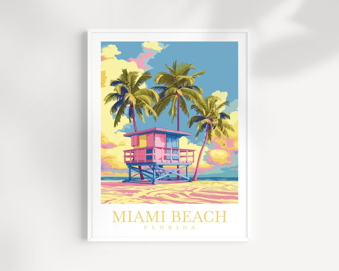 Miami Beach Travel Print Wall Art Florida Wall Hanging Home Décor Miami ...